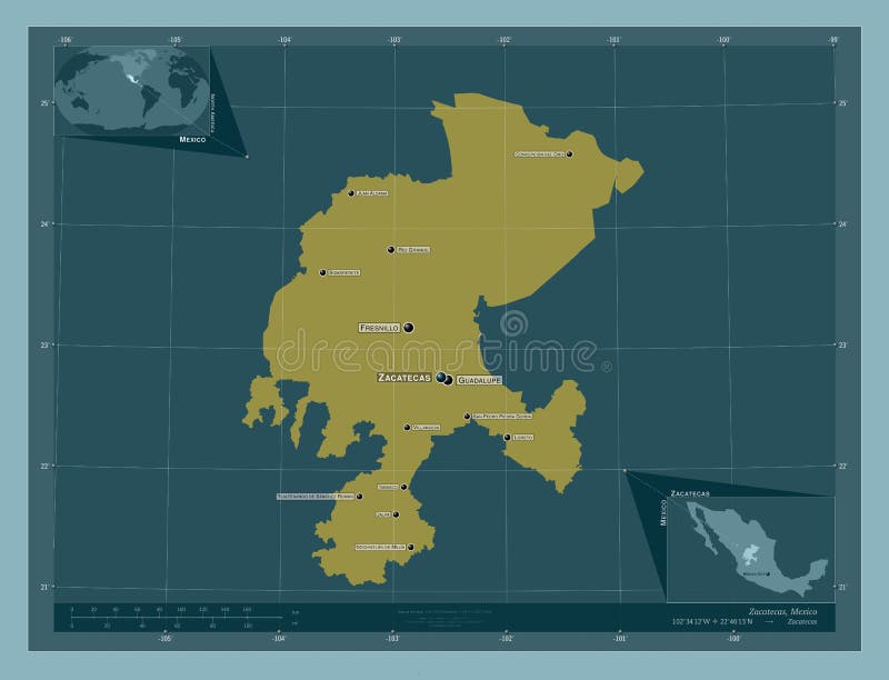 Zacatecas, Mexico. Solid. Labelled Points of Cities Stock Illustration ...