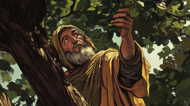 Zacchaeus on Tree Branch Looking at Jesus. Generative AI. Stock ...