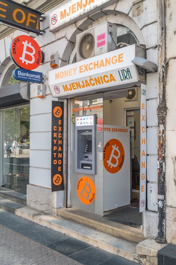Currency Exchange and Crypto Bitcoin Exchange Machine Editorial Stock ...