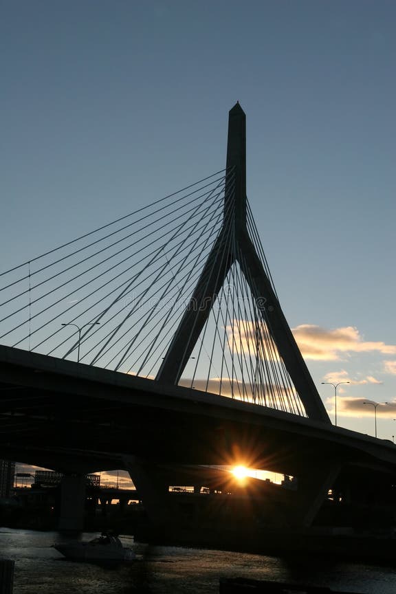 Zakim Bridge at sunset stock photo. Image of bridge, skyline - 946336