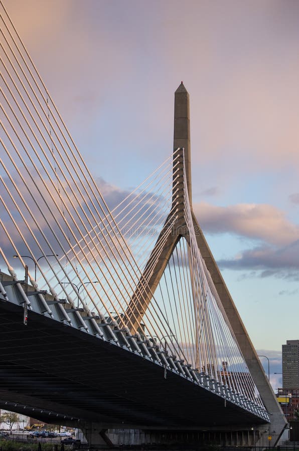 Zakim Bridge at sunset stock photo. Image of clouds, partly - 50581872