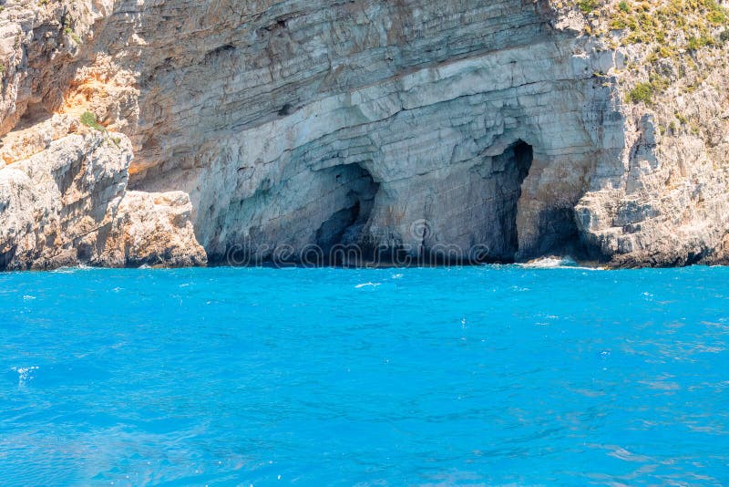 Zakynthos Blue Waters with the Famous Blue Caves. Stock Photo - Image ...