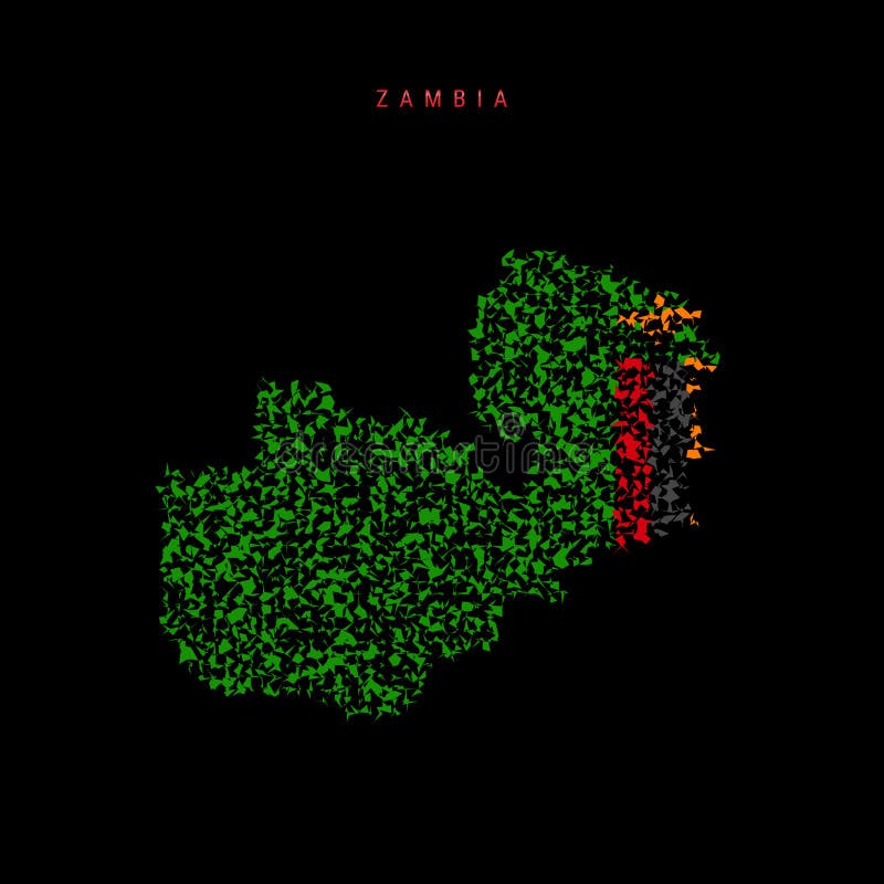Zambia Flag Map Chaotic Particles Pattern In The Zambian Flag Colors