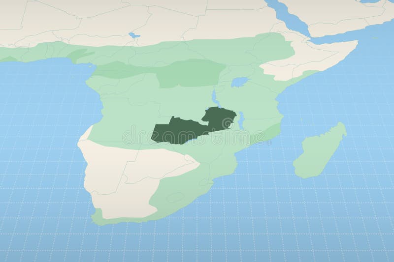 Zambia Highlighted on a Detailed Map, Geographic Location of Zambia ...
