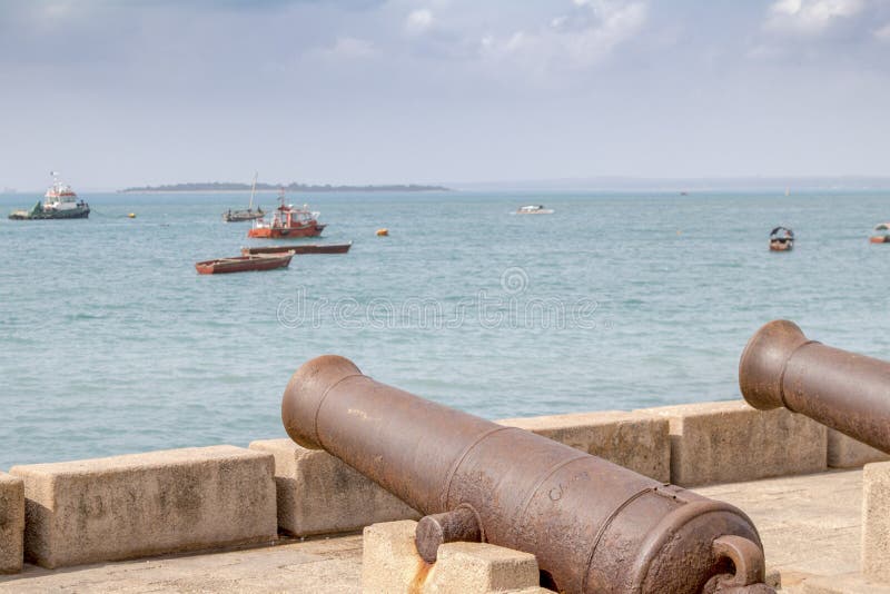 Zanzibar Port Cannons stock photo. Image of architecture - 114957486