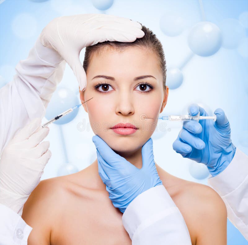 Zastrzyk Botox W Pięknej Kobiety Twarzy Zdjęcie Stock - Obraz złożonej ...