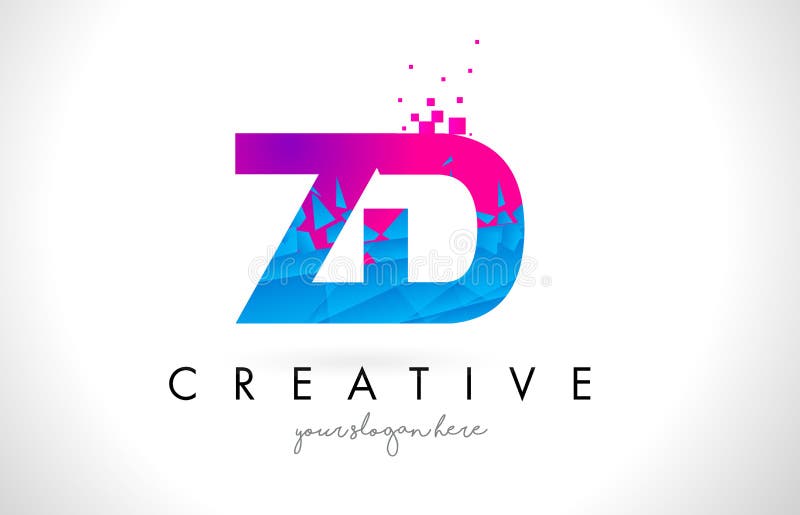 ZD Z D Letter Logo with Shattered Broken Blue Pink Texture Design ...