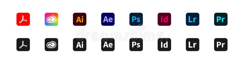 Zdolbuniv, Ukraine - May 5, 2023:Adobe Products Icon Set. Photoshop ... Zdolbuniv, Ukraine - May 5, 2023:Adobe Products Icon Set. Photoshop ...