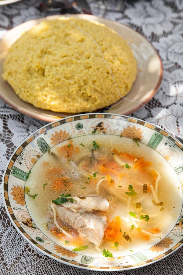 Zeama soup with mamaliga stock photo. Image of traditional - 36745920