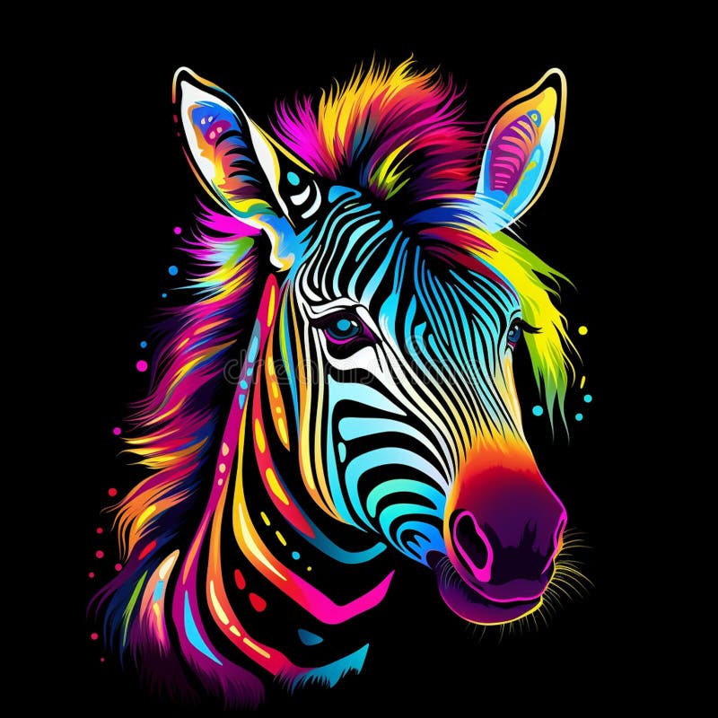 Zebra. Abstract, Neon, Multi-colored Portrait of a Zebra Head on a Dark ...
