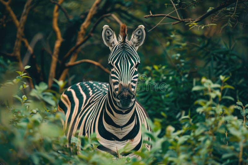 Zebra in African Rainforest. Front View Stock Photo - Image of africa ...