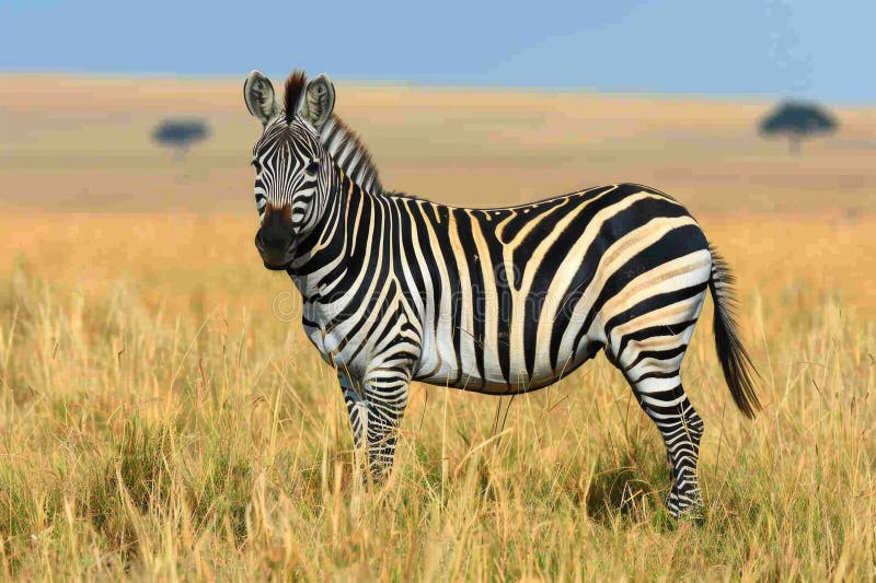 Zebra in African Savanna Landscape Under Vast Blue Sky AI Stock Photo ...
