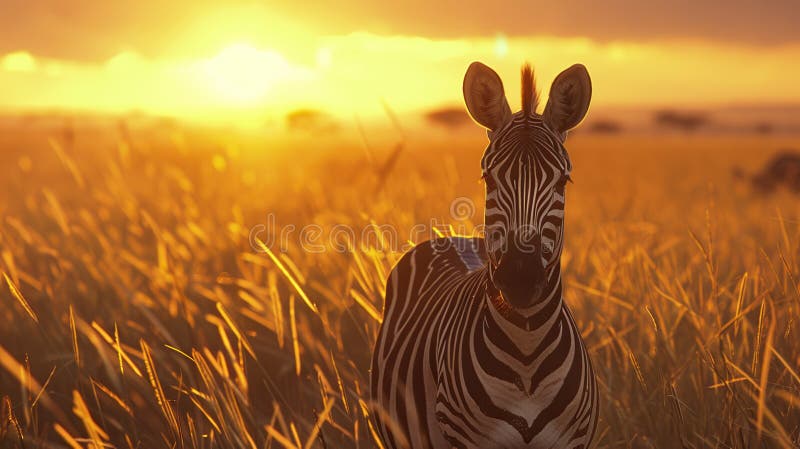 Zebra in the African Savanna at Sunset . Generative Ai Stock ...