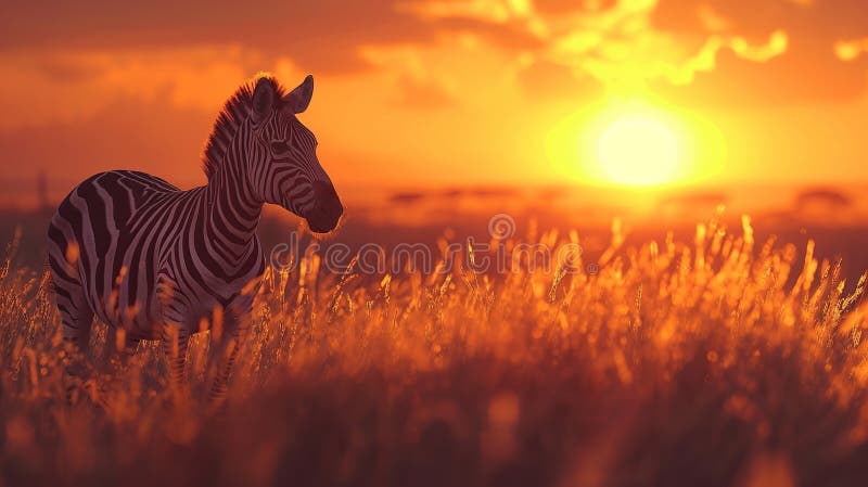 Zebra in the African Savanna at Sunset . Generative Ai Stock ...