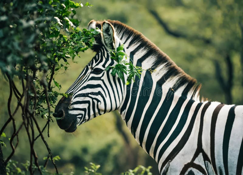 Zebra in the African Savannah Near a Green Tree Stock Illustration ...