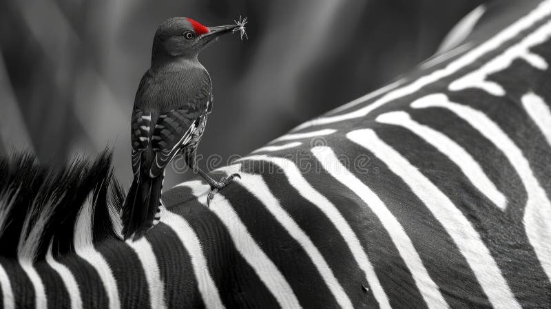 Zebra with Bird Perch stock photo. Image of bird, perch - 376677400