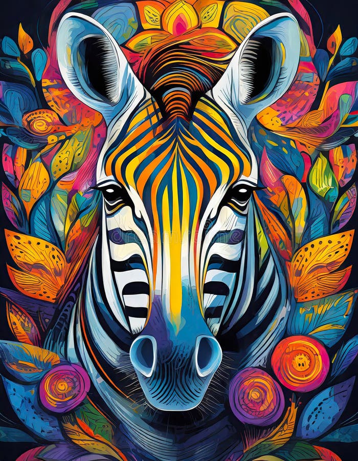 Zebra Bright Colorful and Vibrant Poster Illustration Stock ...