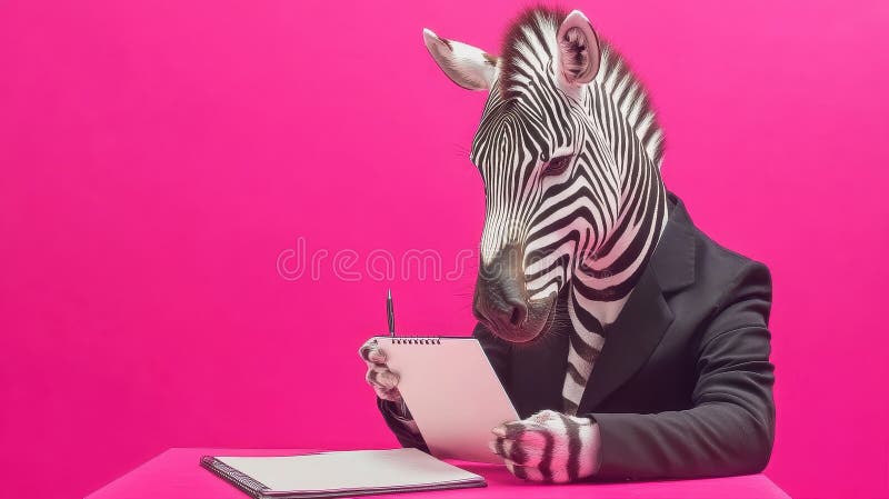Zebra in Business Suit Writing Notes Stock Illustration - Illustration ...