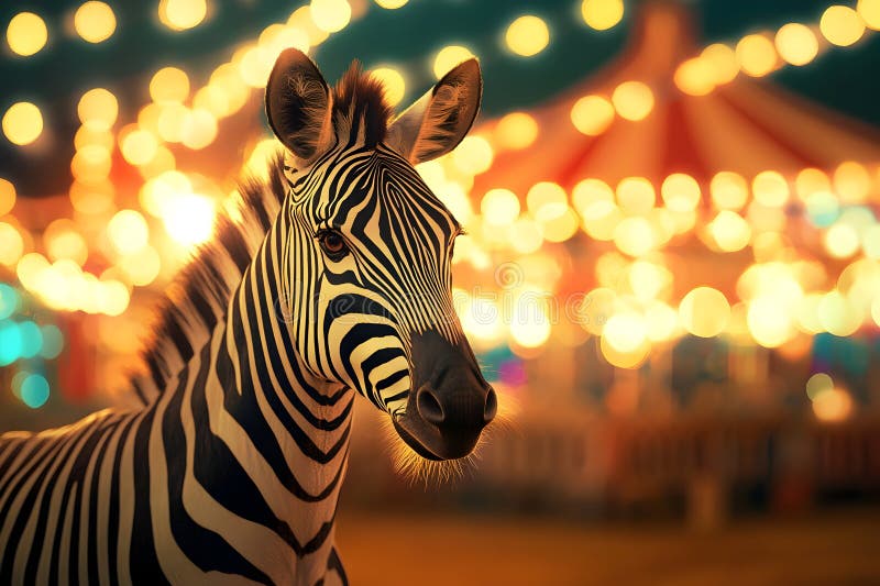Zebra with Carnival Lights Bokeh at Night Stock Illustration ...