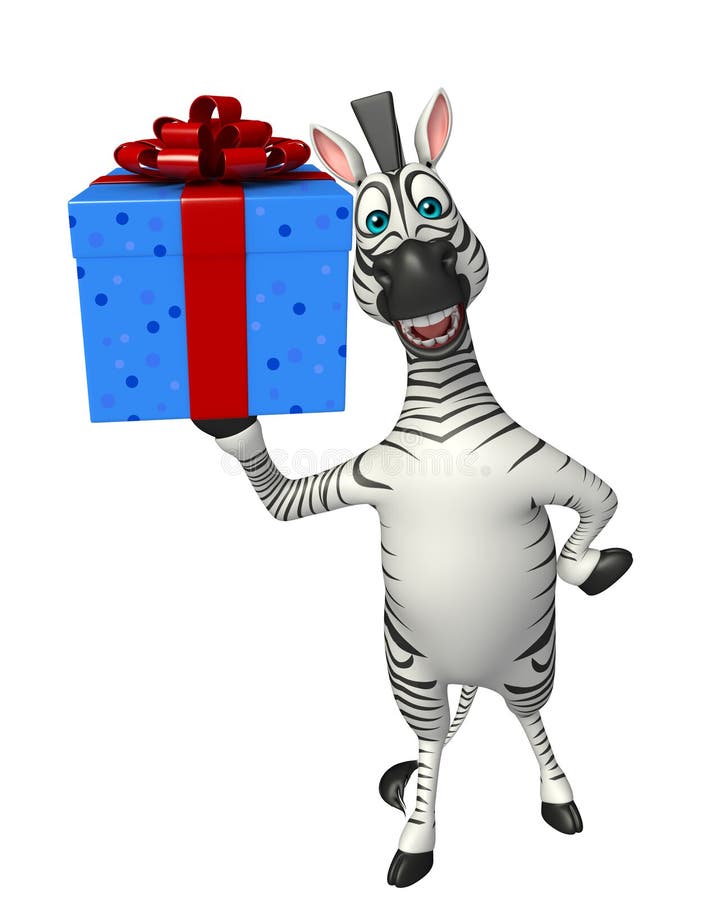 Zebra Cartoon Character with Giftbox Stock Illustration - Illustration ...