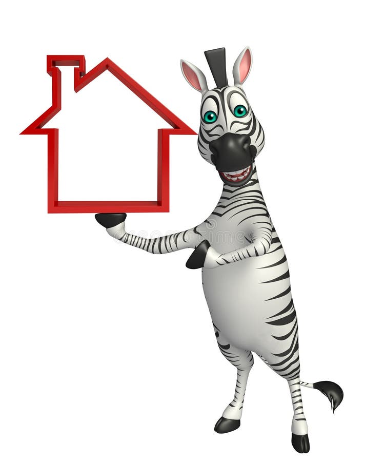 Zebra Cartoon Character with Home Sign Stock Illustration ...