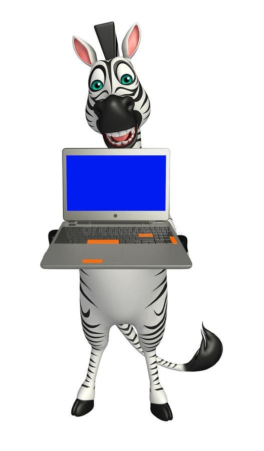 Zebra Cartoon Character with Laptop Stock Illustration - Illustration ...