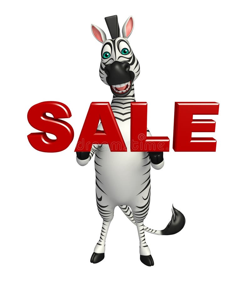 Zebra Cartoon Character with Sale Sign Stock Illustration ...
