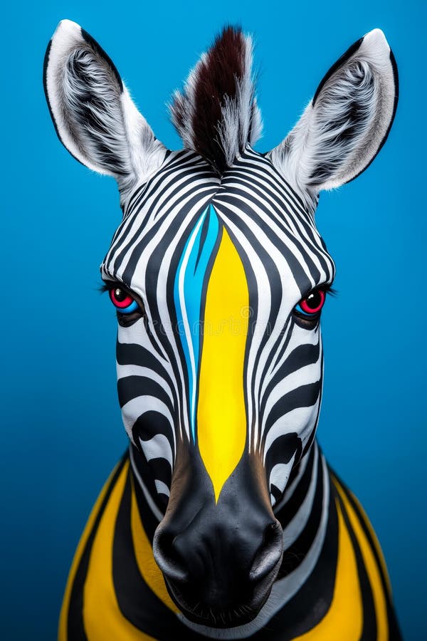 A Zebra with a Colorful Face Painted Like a Zebra S Head Stock Image ...