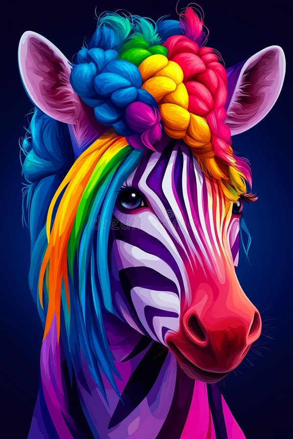 A Colorful Zebra with a Rainbow Mane on Its Head Stock Illustration ...