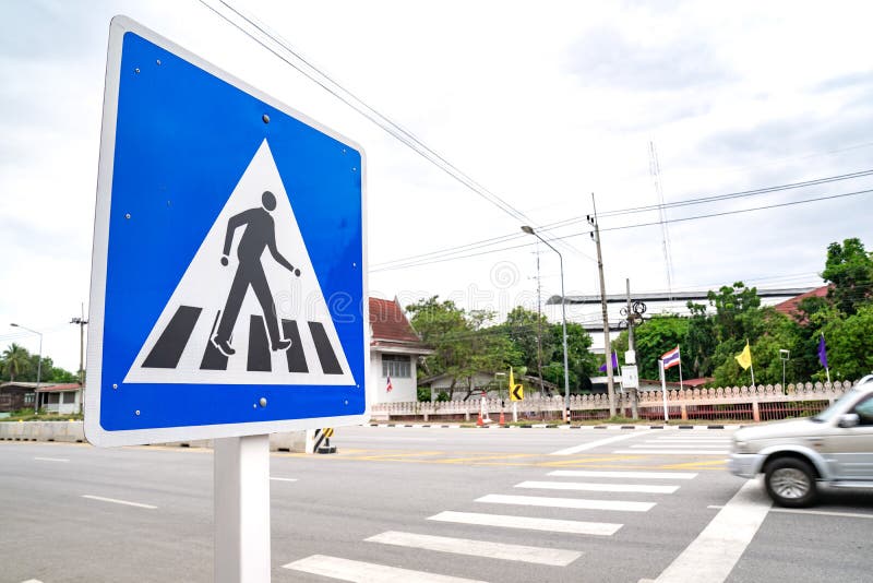 Zebra Cross Sign beside the Road at Thailand Stock Image - Image of ...