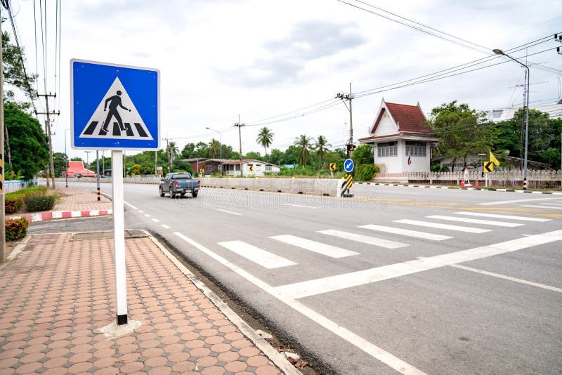 Zebra Cross Sign beside the Road at Thailand Stock Image - Image of ...