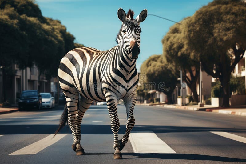 Zebra Crosses the Street on a Zebra Crossing. Generative AI Stock ...
