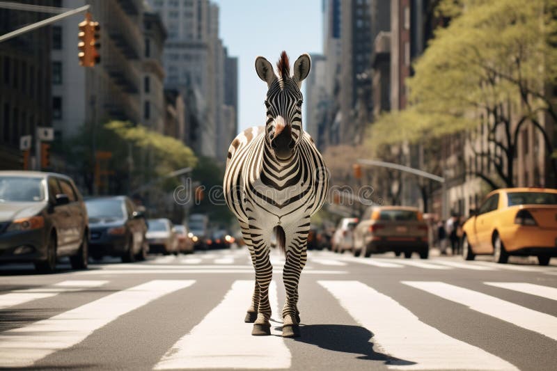 Zebra Crosses the Street on a Zebra Crossing. Generative AI Stock ...