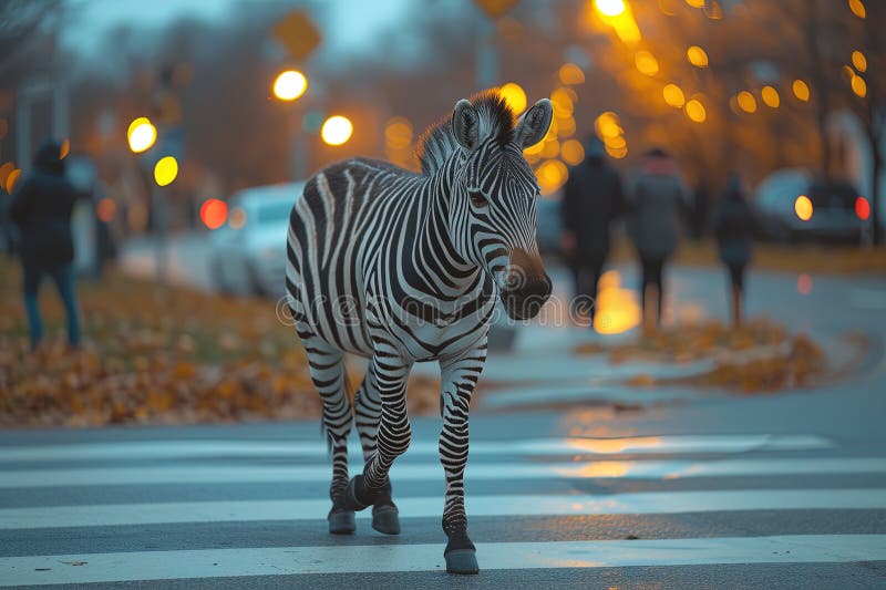 Zebra Crosses the Street on a Zebra Crossing. Generative AI Stock ...