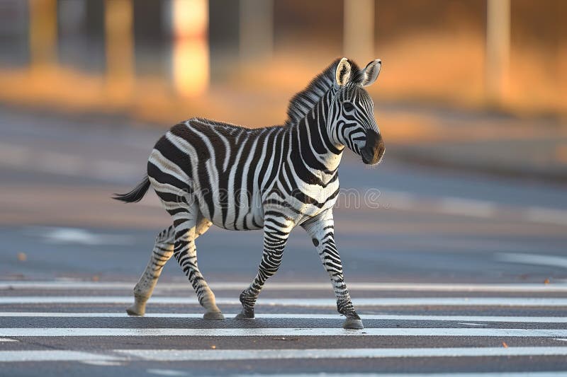Zebra Crosses the Street on a Zebra Crossing. Generative AI Stock ...