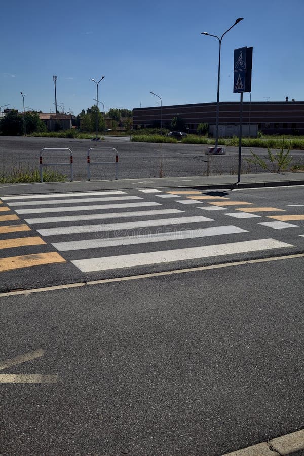 Zebra Crossing in a Country Road on a Sunny Day Stock Photo - Image of ...