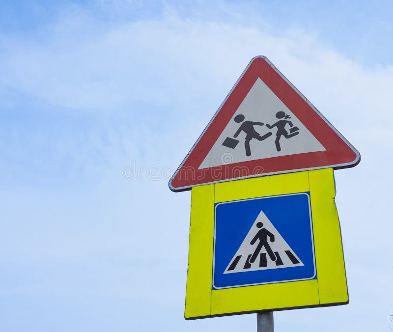 Zebra Crossing and School Sign Stock Image - Image of children, signs ...