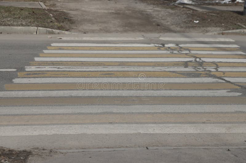 Zebra Crossing on the Street in the City. Close Up. Stock Image - Image ...