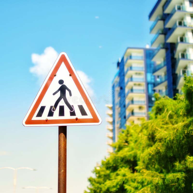 Zebra Crossing Triangle Road Sign Stock Photo - Image of traffic, walk ...