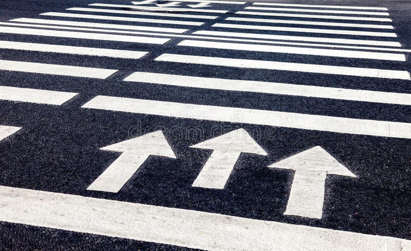 Zebra Crossing with White Marking Lines and Direction of Motion Stock ...