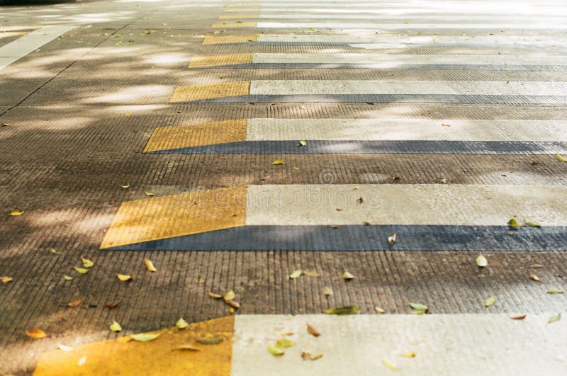 Zebra Crosswalk in Blue Yellow and White Design Stock Photo - Image of ...
