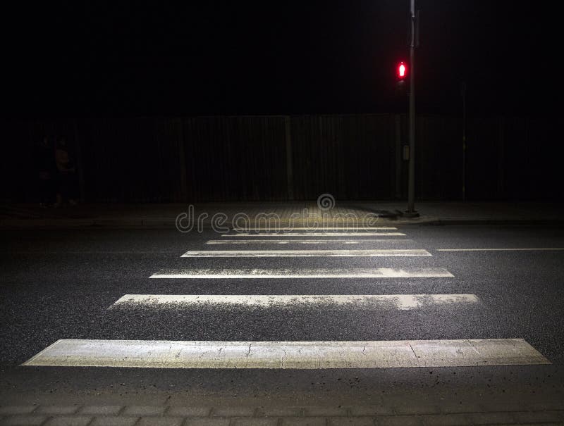 Zebra Crosswalk at Night ,red Light Stock Image - Image of transport ...