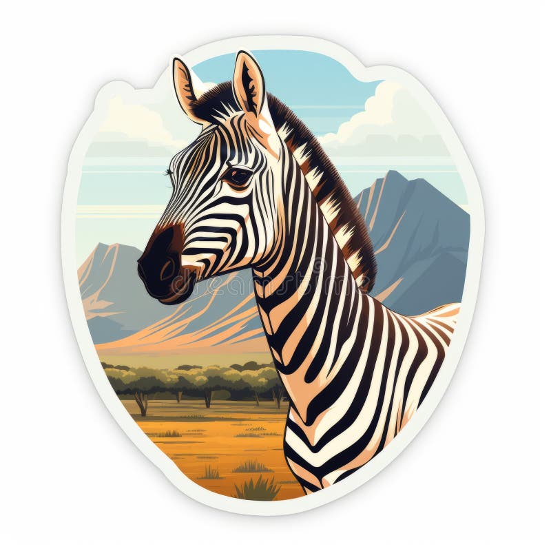 Realistic Zebra Landscape Sticker with African Influence Stock ...