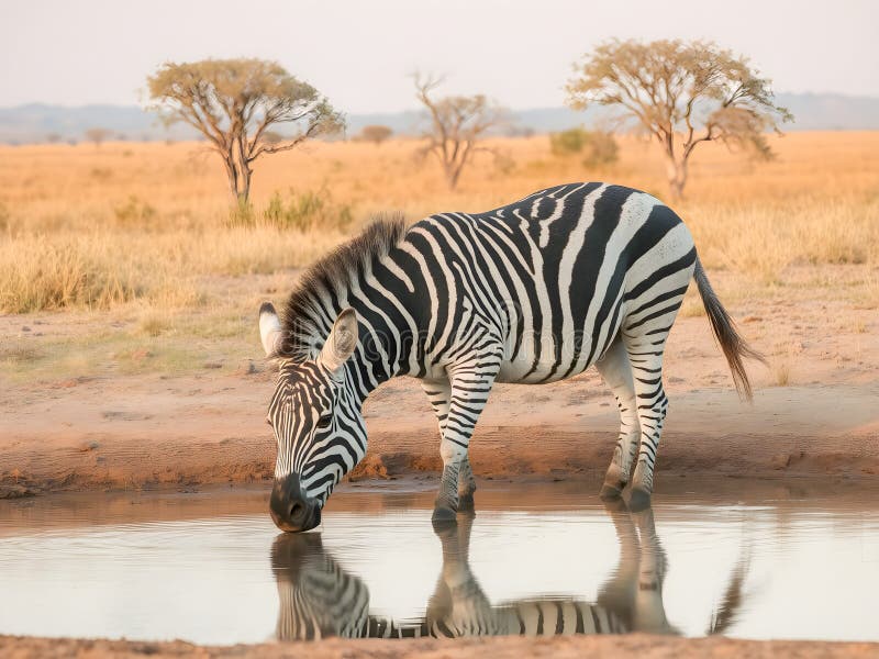 Zebra Drinking at a Waterhole in the Chobe National Park Stock ...
