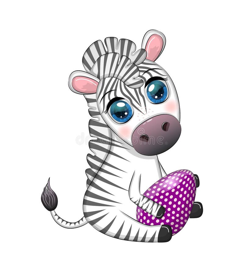 Zebra with Easter Egg, Flowers. Easter Greeting Card Stock Vector ...