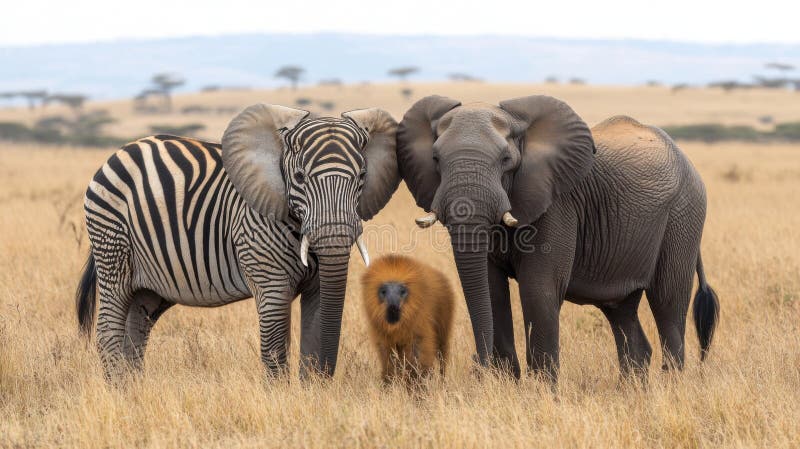 Zebra Elephant Baboon African Savanna Grassland Stock Photos - Free ...