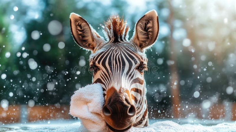 Zebra Enjoying Bubbles in Bathtub with Playful Expression in Nature ...