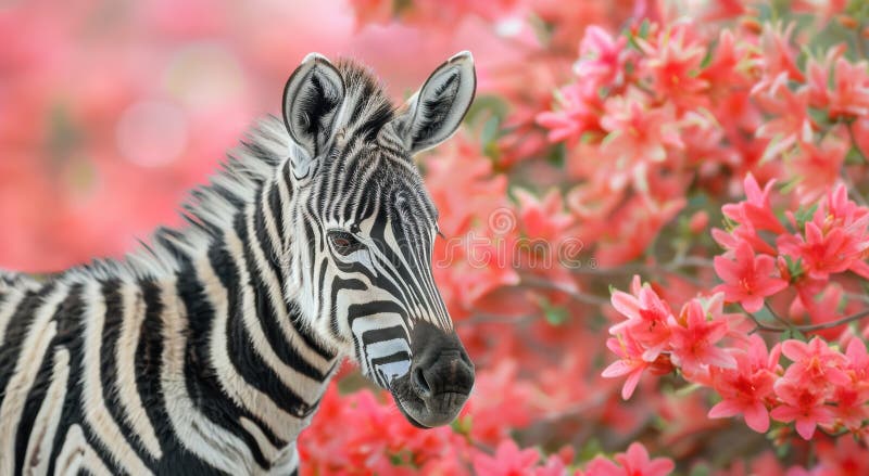 Zebra in a Field of Red Flowers Stock Illustration - Illustration of ...