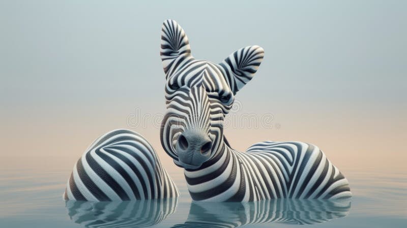 A Zebra is Floating in the Water with Its Head Sticking Out, AI Stock ...