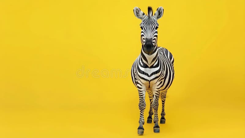 Zebra in Full Length on Yellow Background Stock Video - Video of ears ...